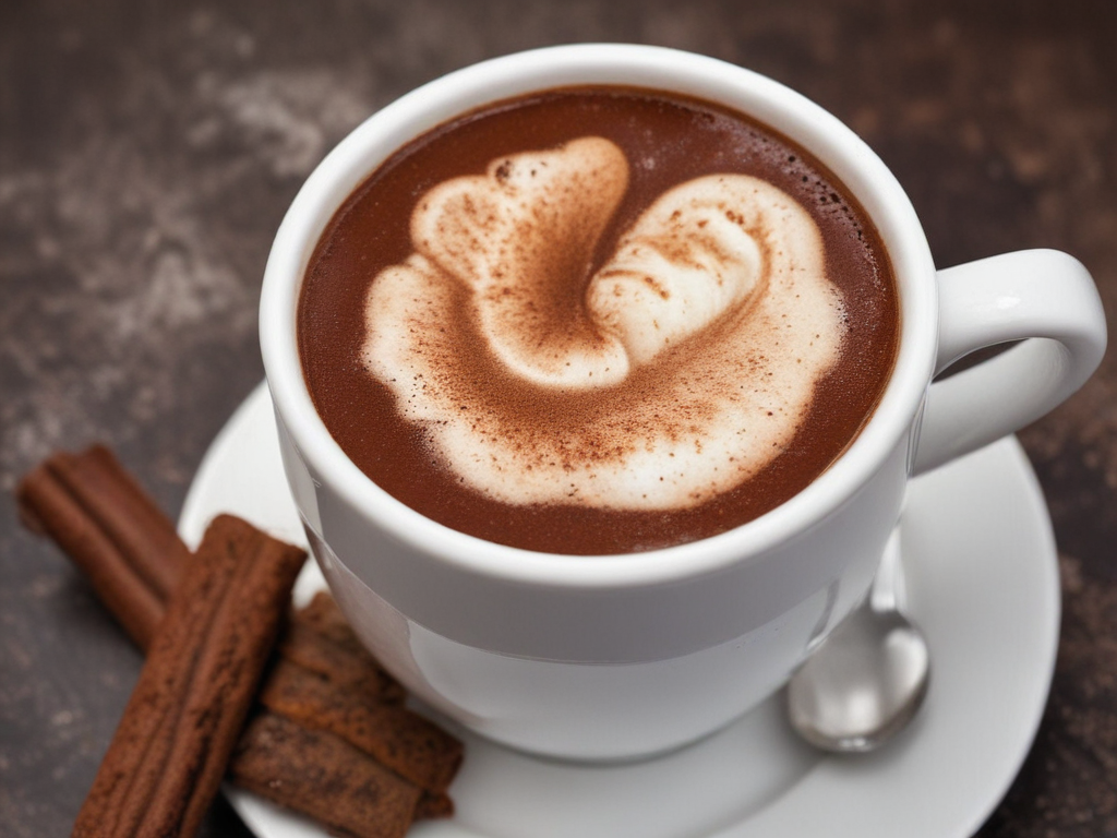 Delicious Cup of Hot Chocolate with Artistic Foam Design and Cookies