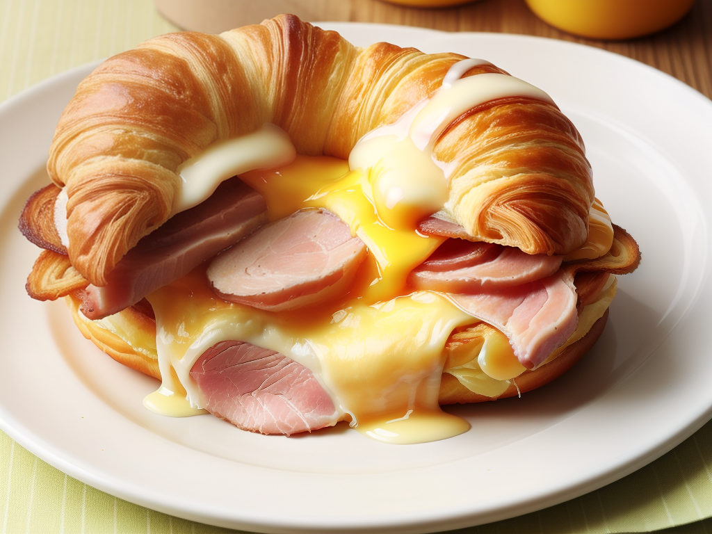 Delicious Croissant Sandwich with Ham, Cheese, and Perfectly Cooked Egg ...