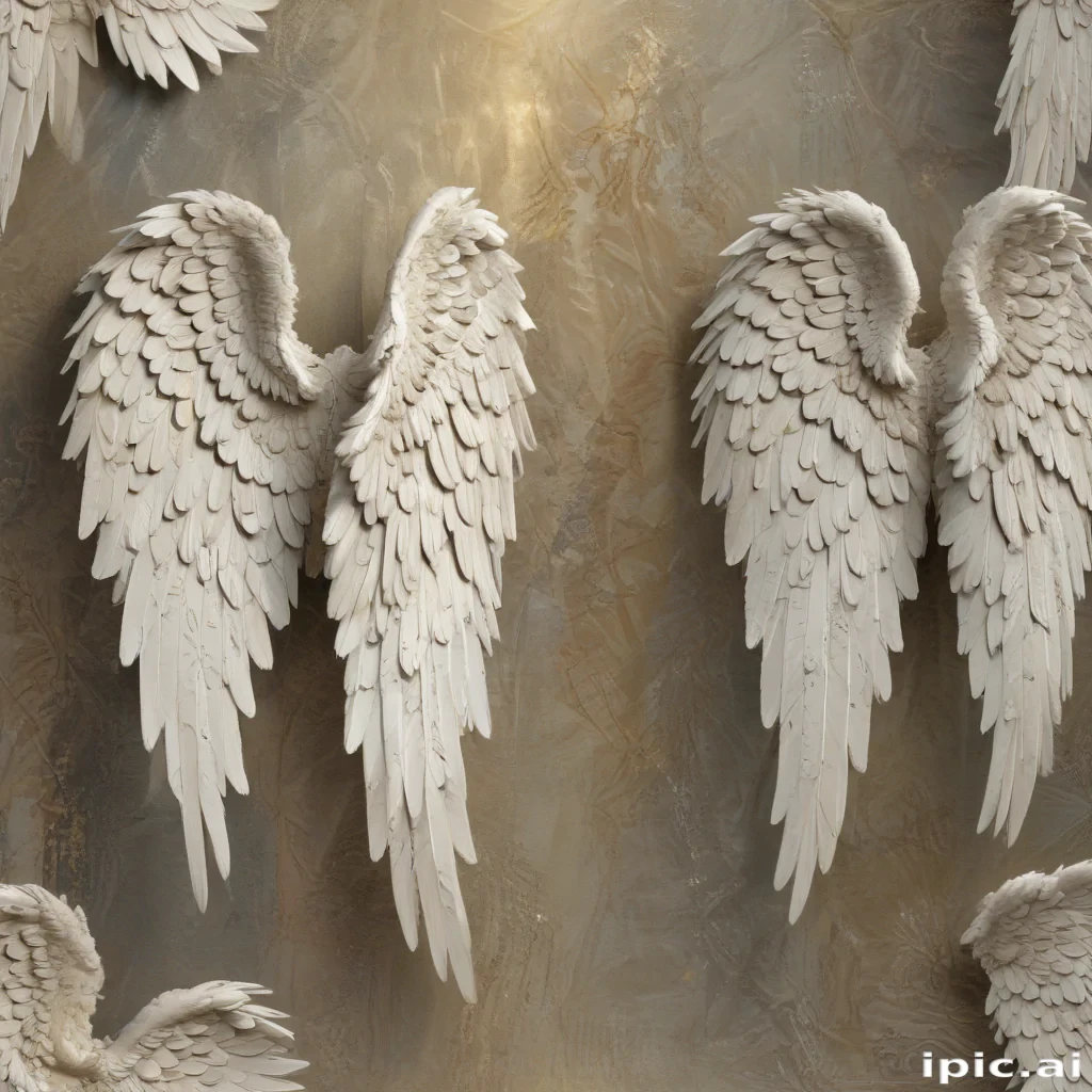 Intricate White Angel Wings Decorated with Detailed Feathers and Textures