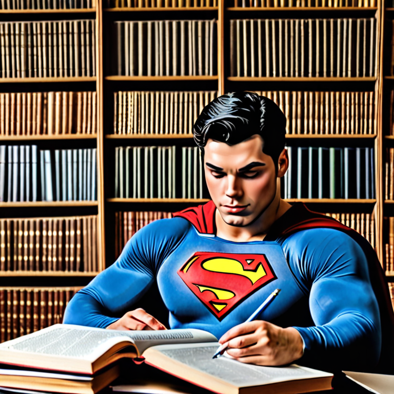 Supermen with his Custome studying hard for his upcoming board exam and ...