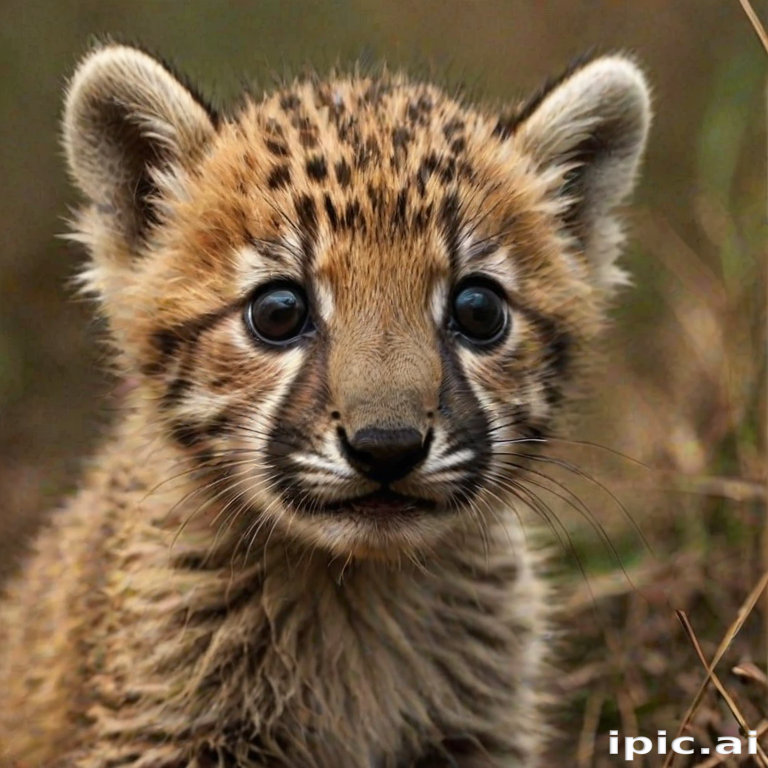 Adorable Young Wildcat Cub Curiously Gazing at the Camera in Nature.