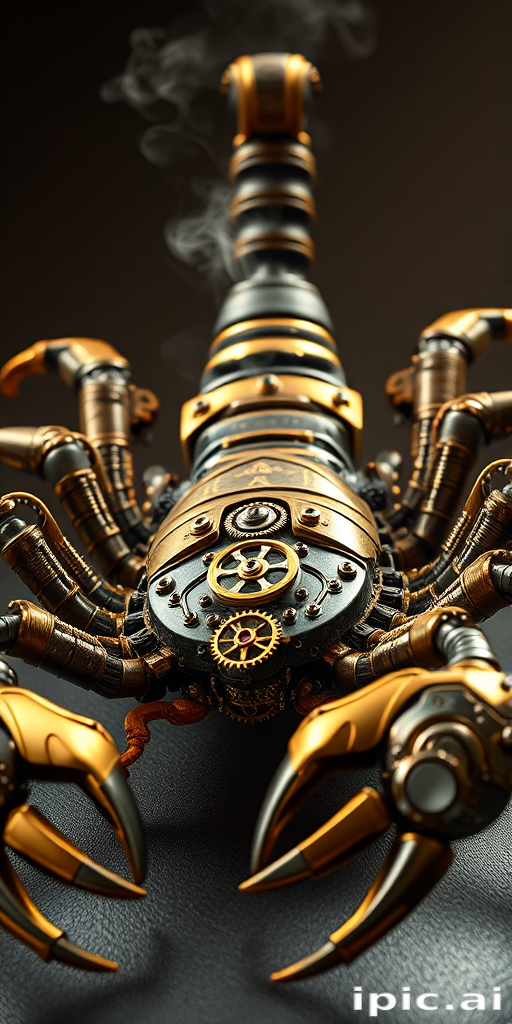 Steampunk-Inspired Mechanical Scorpion with Intricate Gears and Smoky ...