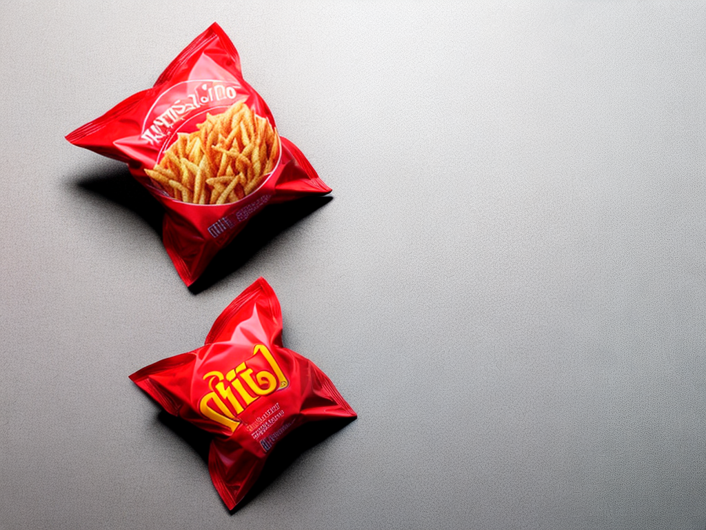 a logo in shape of a red bag of fries with "FritOs" written on it ...