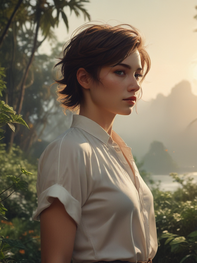 Serene Portrait of a Young Woman in a Lush Natural Landscape