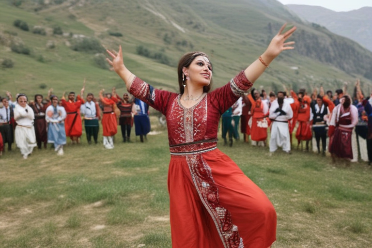 Kurdish halay dance in mountain