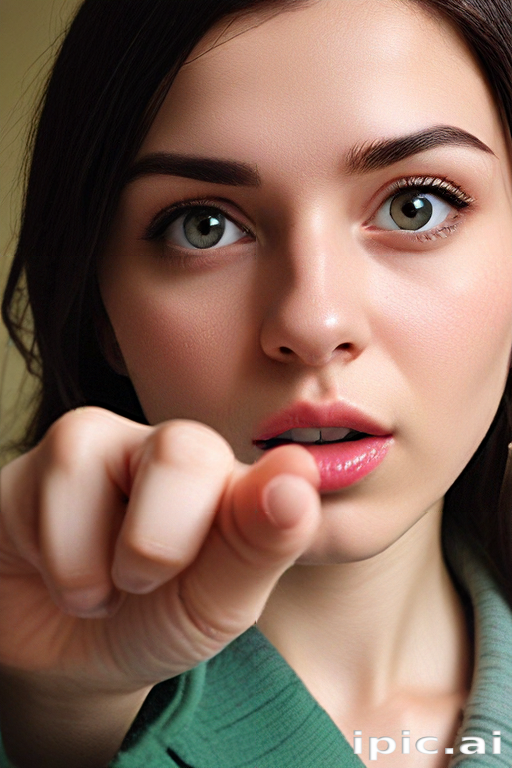 Young Woman Pointing Directly at Camera with Intense Expression and Focus