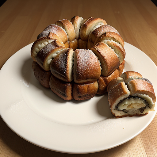 Deliciously Baked Sweet Bread Ring with Creamy Filling on a Plate