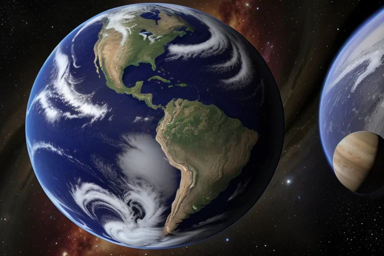 Stunning Cosmic View of Earth Surrounded by Celestial Bodies in Space