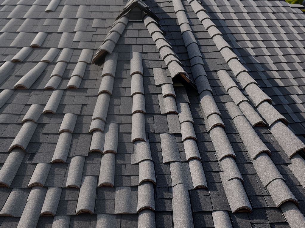 Close-Up View of a Modern Asphalt Shingle Roof with Unique Patterns