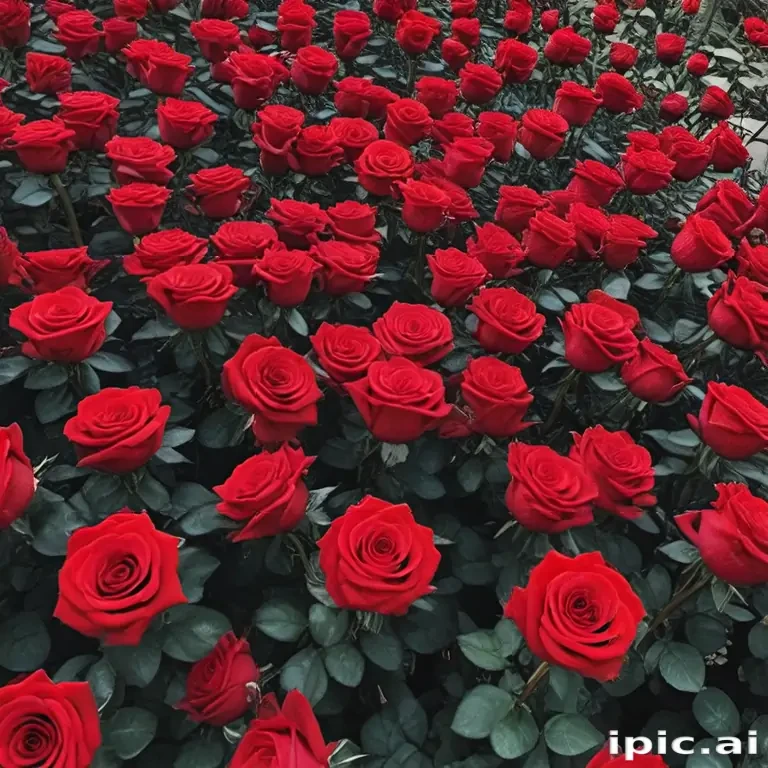 A Beautiful Garden Filled with Vibrant Red Roses in Full Bloom