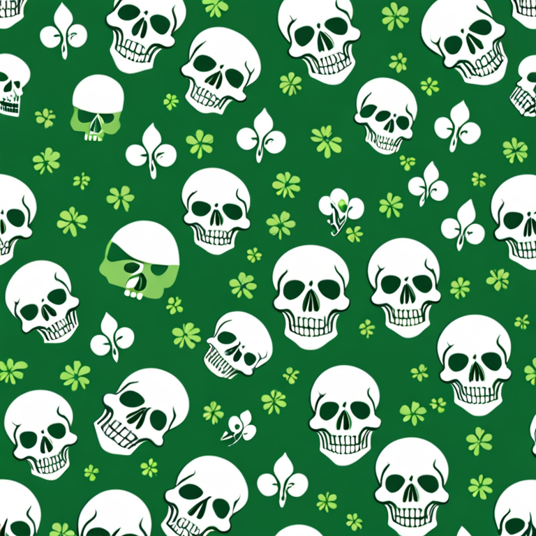 green skulls on a green pattern background