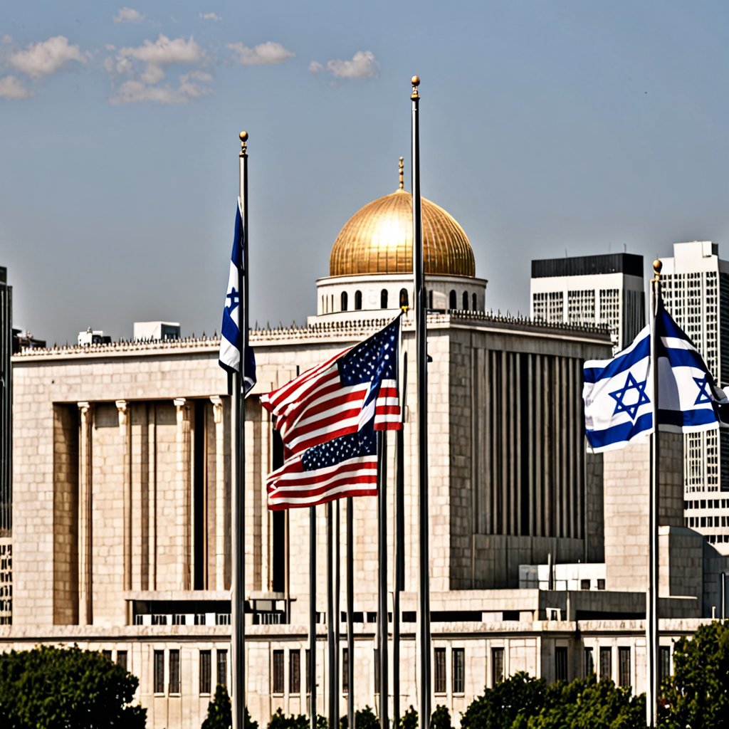 synagogue with israel and american flags