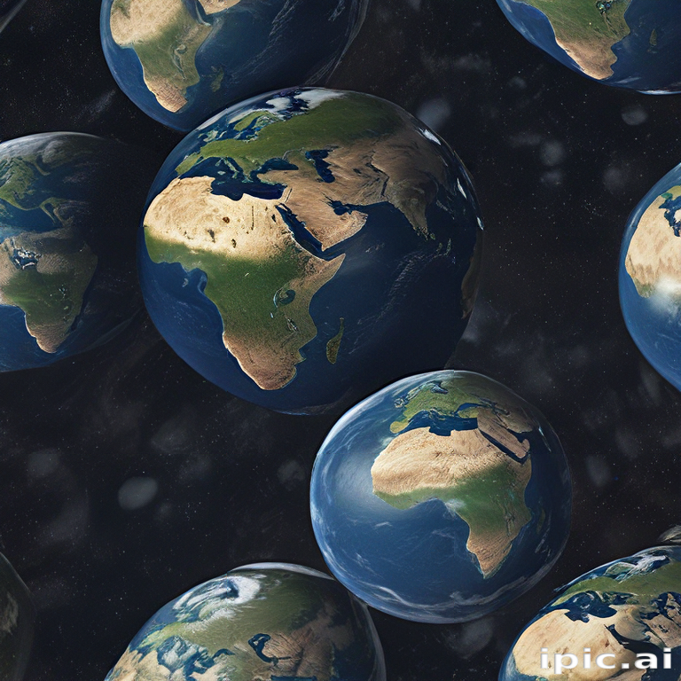 An Artistic Representation of Multiple Earths Floating in Space