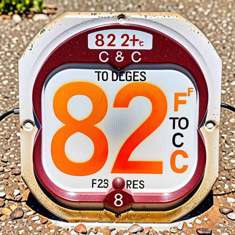 Temperature Conversion Sign Displaying 82 Degrees Fahrenheit to Celsius