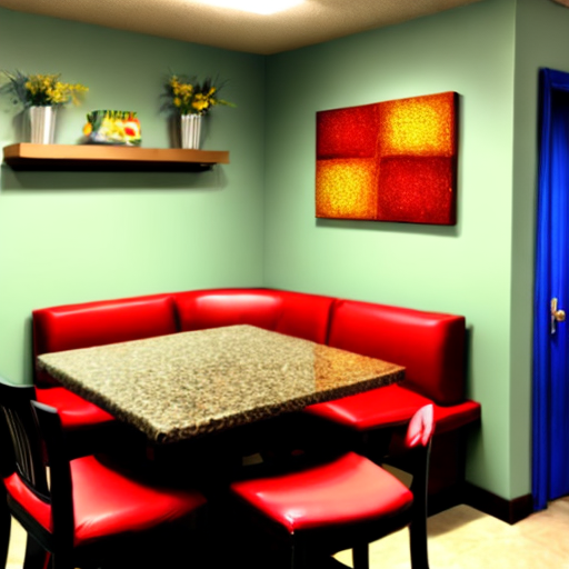 design a dining room for a house made out of pizzeria decor with a ...