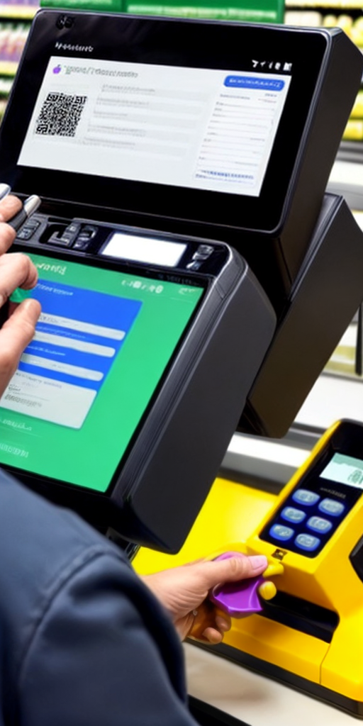 at a supermarket a customer is using a self scan till to buy wine make ...