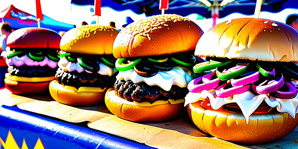Colorful Display of Deliciously Crafted Gourmet Burgers at Food Festival