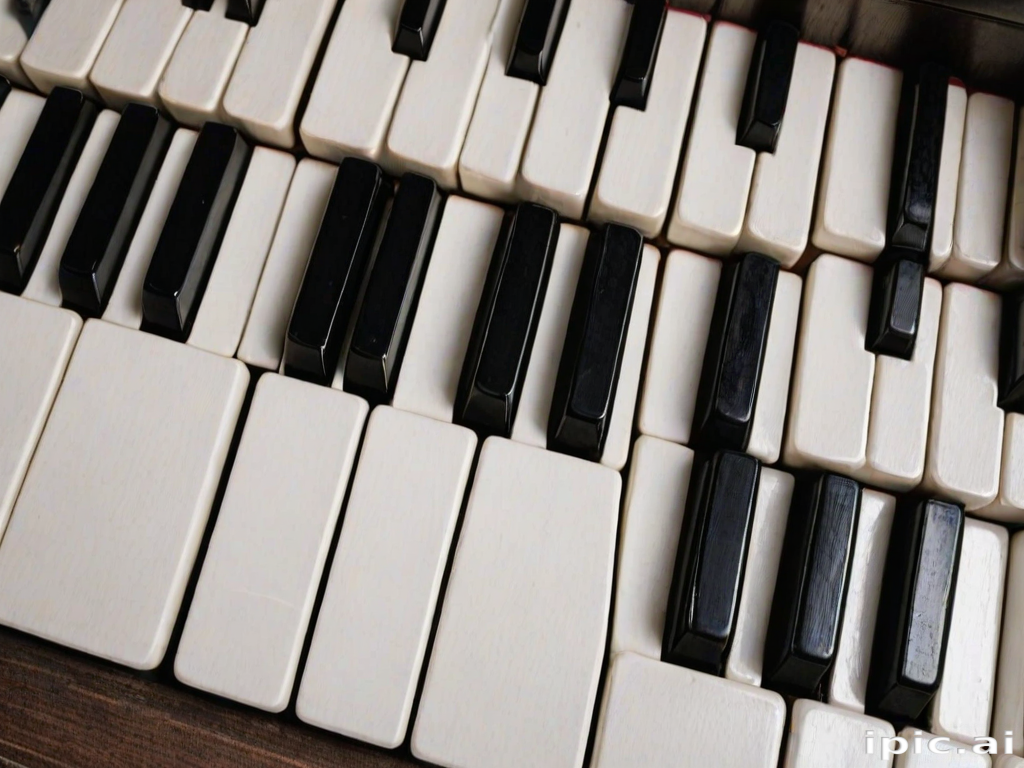 Close-Up View of Piano Keys Highlighting Their Unique Textures and Patterns