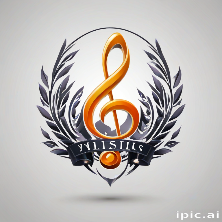 Elegant Music Emblem Featuring a Treble Clef Surrounded by Laurel Wreath