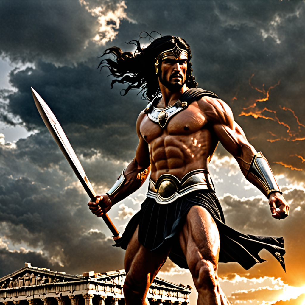 A realistic closeup picture of an ancient Spartan Warrior. His long ...