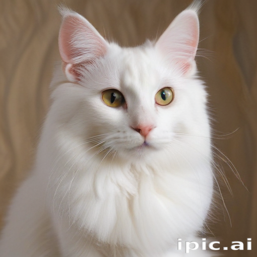 A Majestic White Cat with Striking Green Eyes and Fluffy Fur.