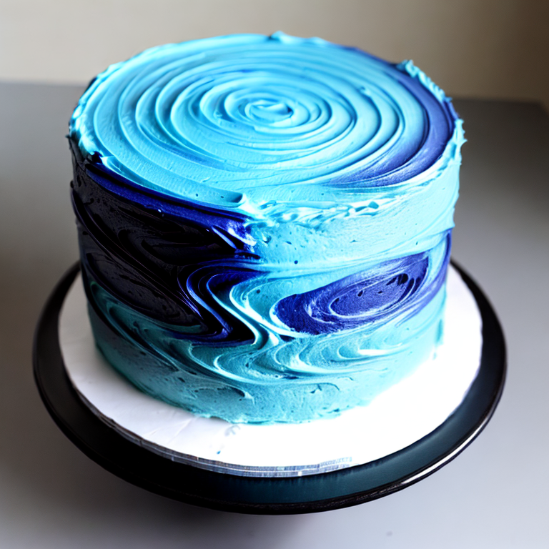 light blue cake with dark blue buttercream swirls on the sides 2D