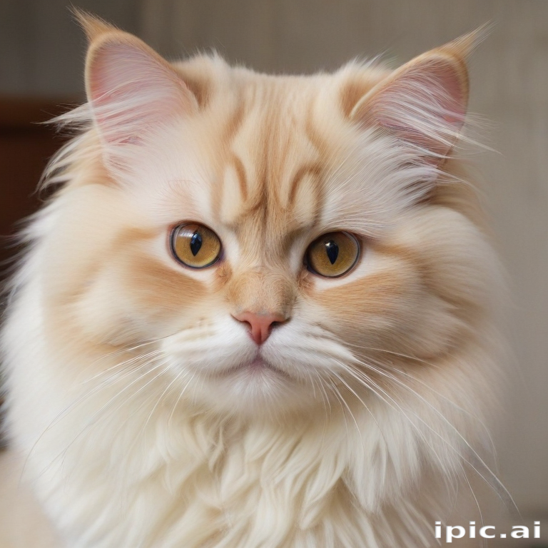 Fluffy Cream-Colored Cat with Striking Golden Eyes and Majestic Fur