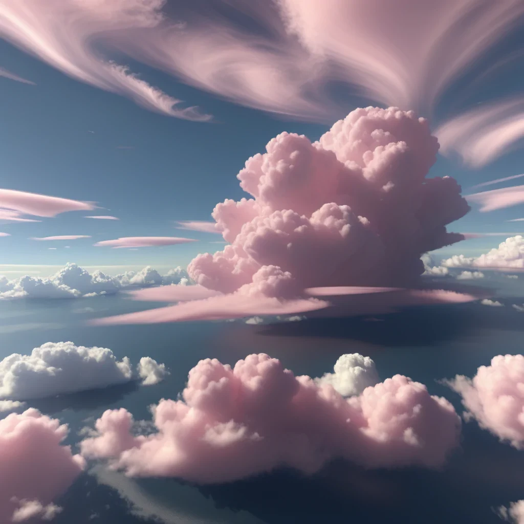 A Serene Sky Filled with Dreamy Pink Clouds Over a Calm Ocean.