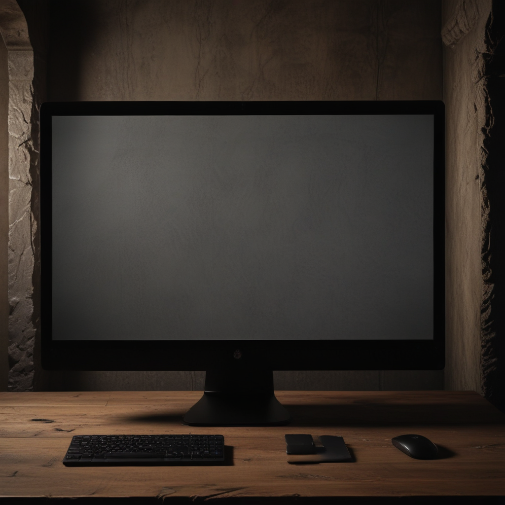 close up of Front of a blank computer screen, seeing slight background ...