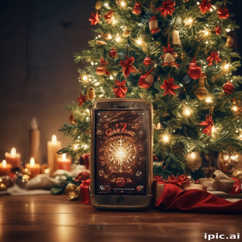 Festive Holiday Scene Featuring a Phone Displaying Christmas ...