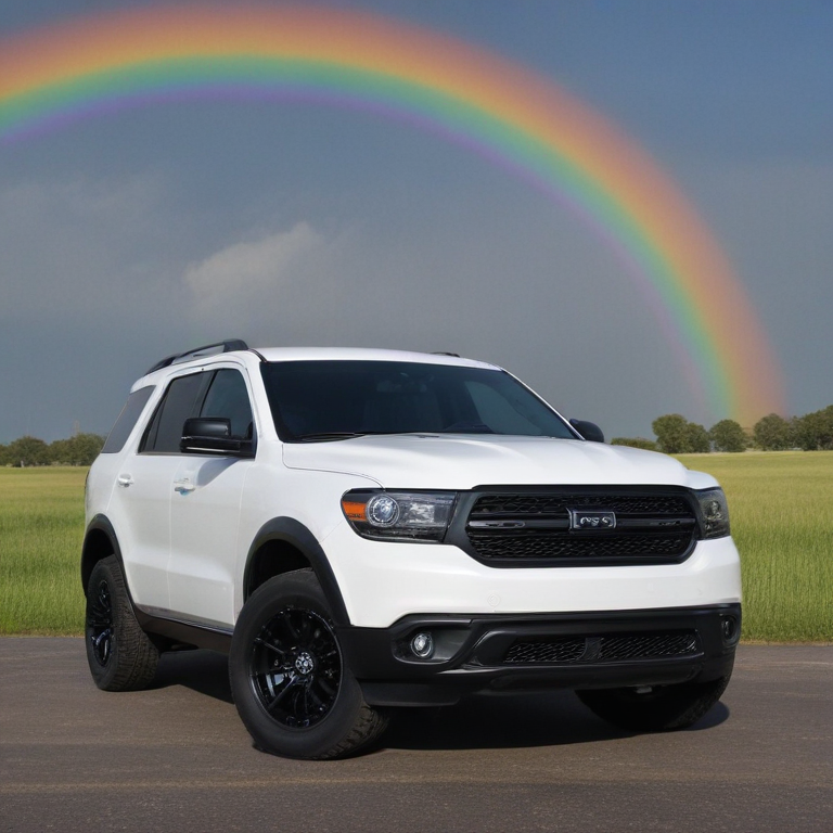 White dodge ram black Ford explorer over rainbow