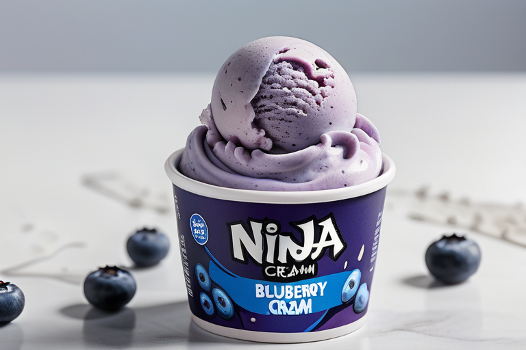 Delicious Blueberry Cream Ice Cream in a Fun Ninja-Themed Cup.