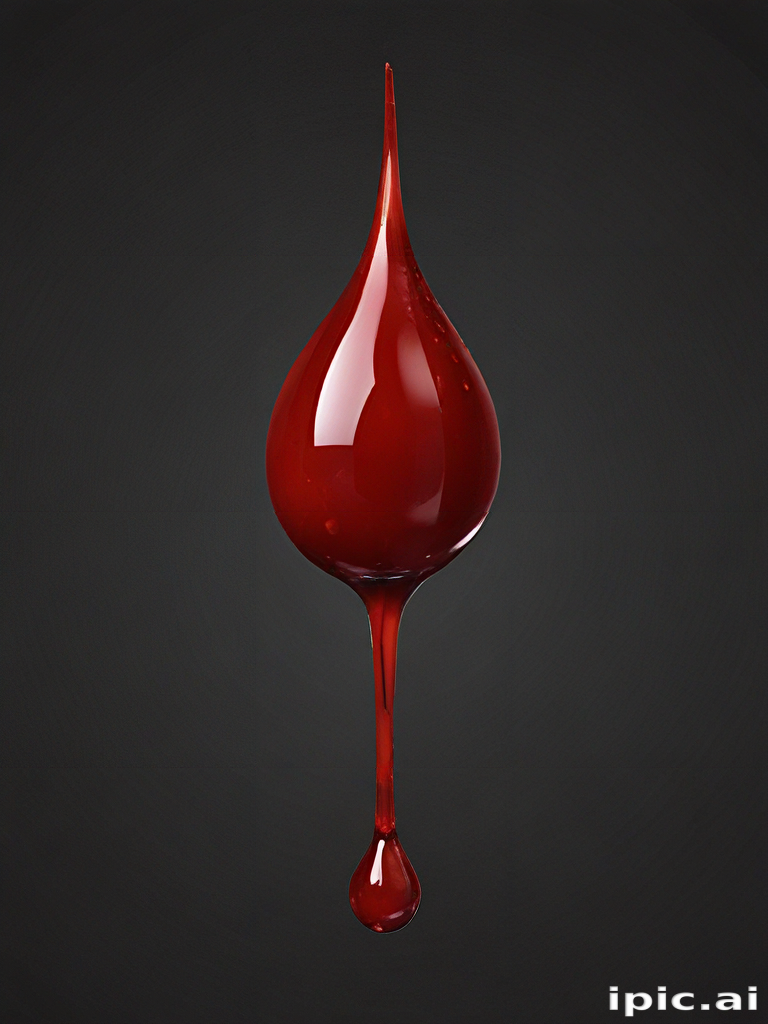 Elegant Drop of Deep Red Liquid Suspended in Mid-Air Against Dark ...