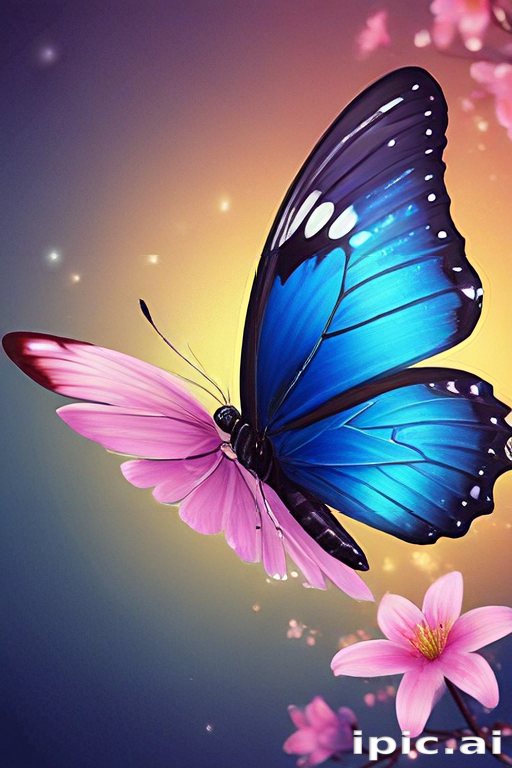 Vibrant Butterfly Spreading Its Colorful Wings Among Blooming Flowers ...