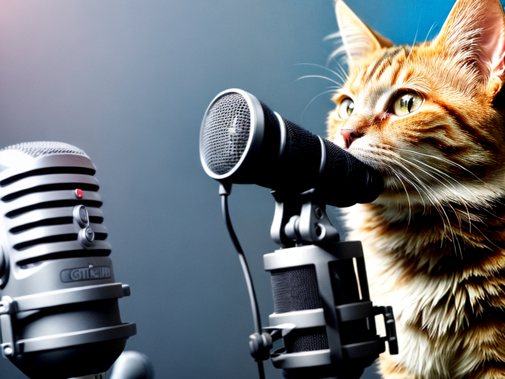 Cat singing into microphone, recording studio