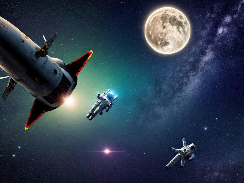 astronaut floating inside a dark spaceship