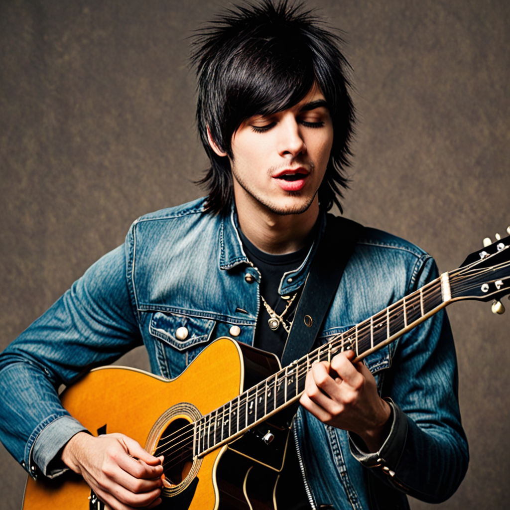 Guy in emo band singing and playing guitar