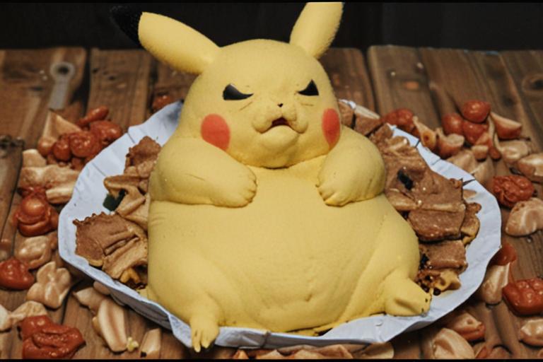 Morbidly obese Pikachu falling asleep and drooling with food scraps all ...