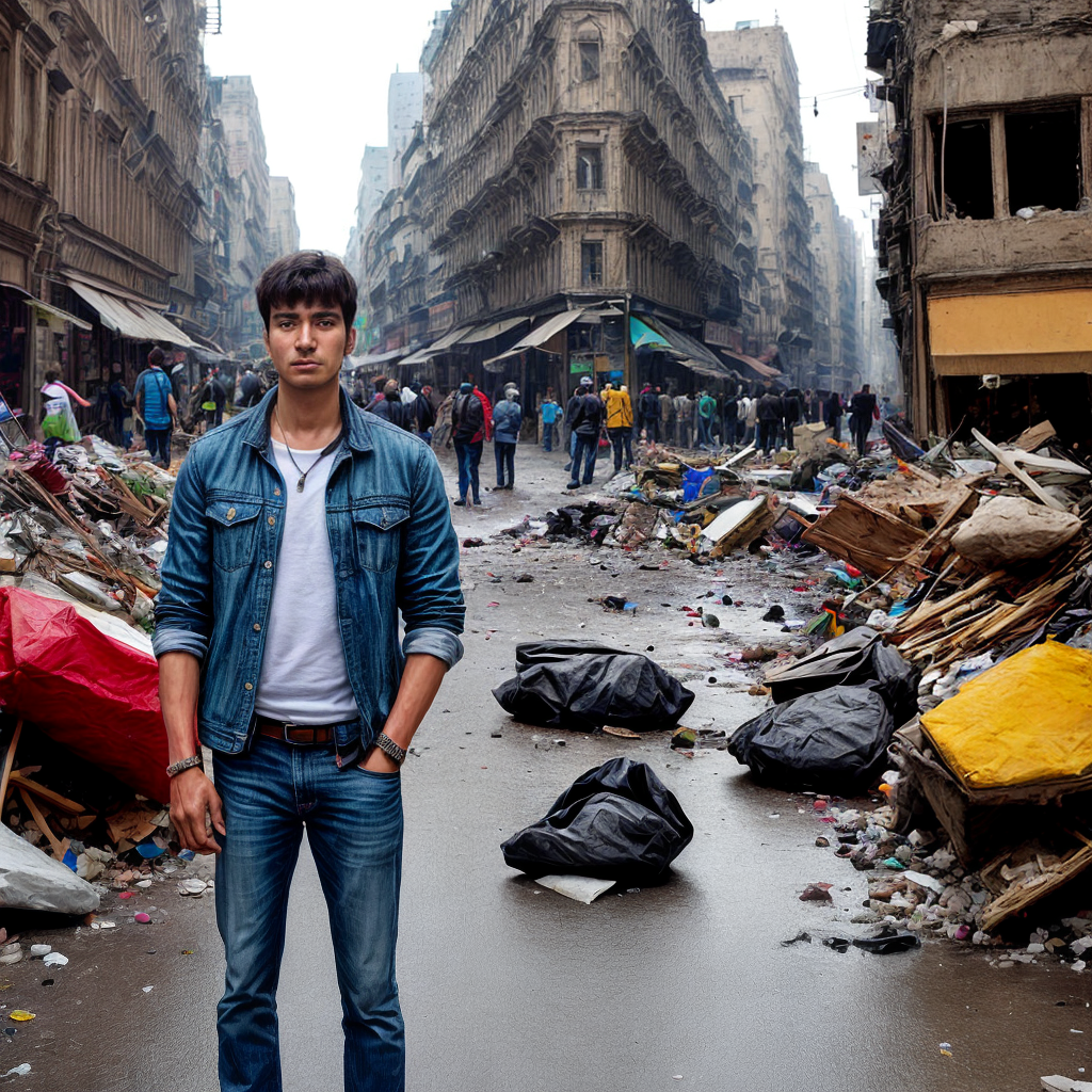 ng amidst the chaos of a street in a chaotic scene with buildings and ...