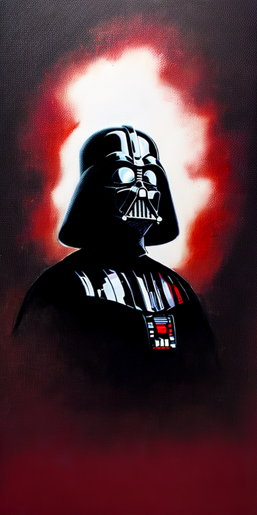 oil painting of darth vader looking into the distance with a red and ...