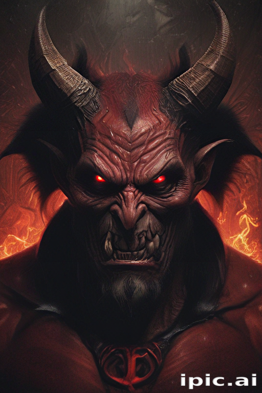 Intense Portrait of a Fierce, Mythical Demon with Fiery Red Eyes