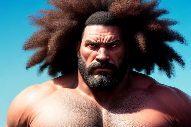 A strong, large, man with a curly head, and one eye