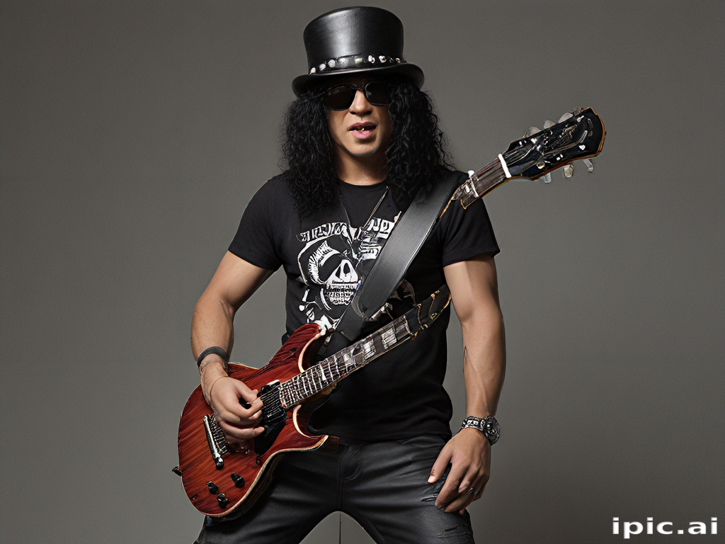 Rock Guitarist in Stylish Attire with Iconic Hat and Sunglasses