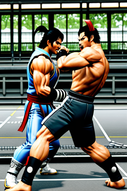 Tekken characters handgag each other