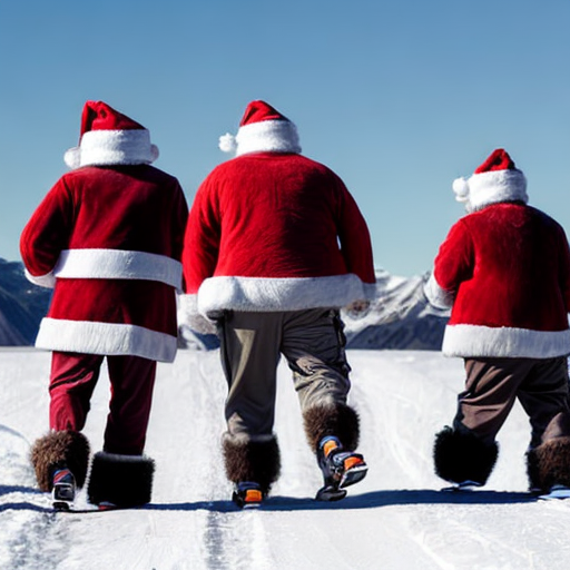 santa doing exercise with with elves and reindeer in north pole
