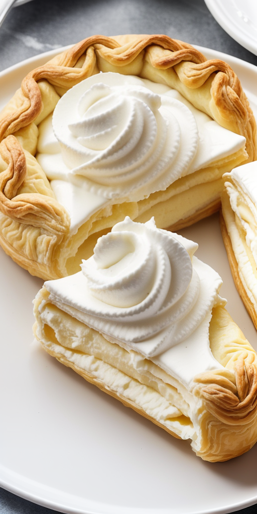 Delicious Cream-Filled Pastry with Whipped Topping on a White Plate