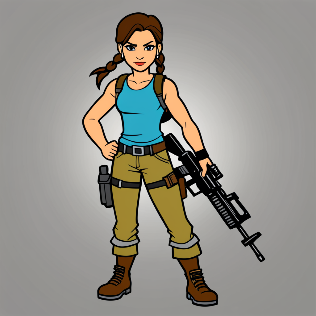 kid Lara croft from the cartoon. Cartoon style. lined flat colors ...