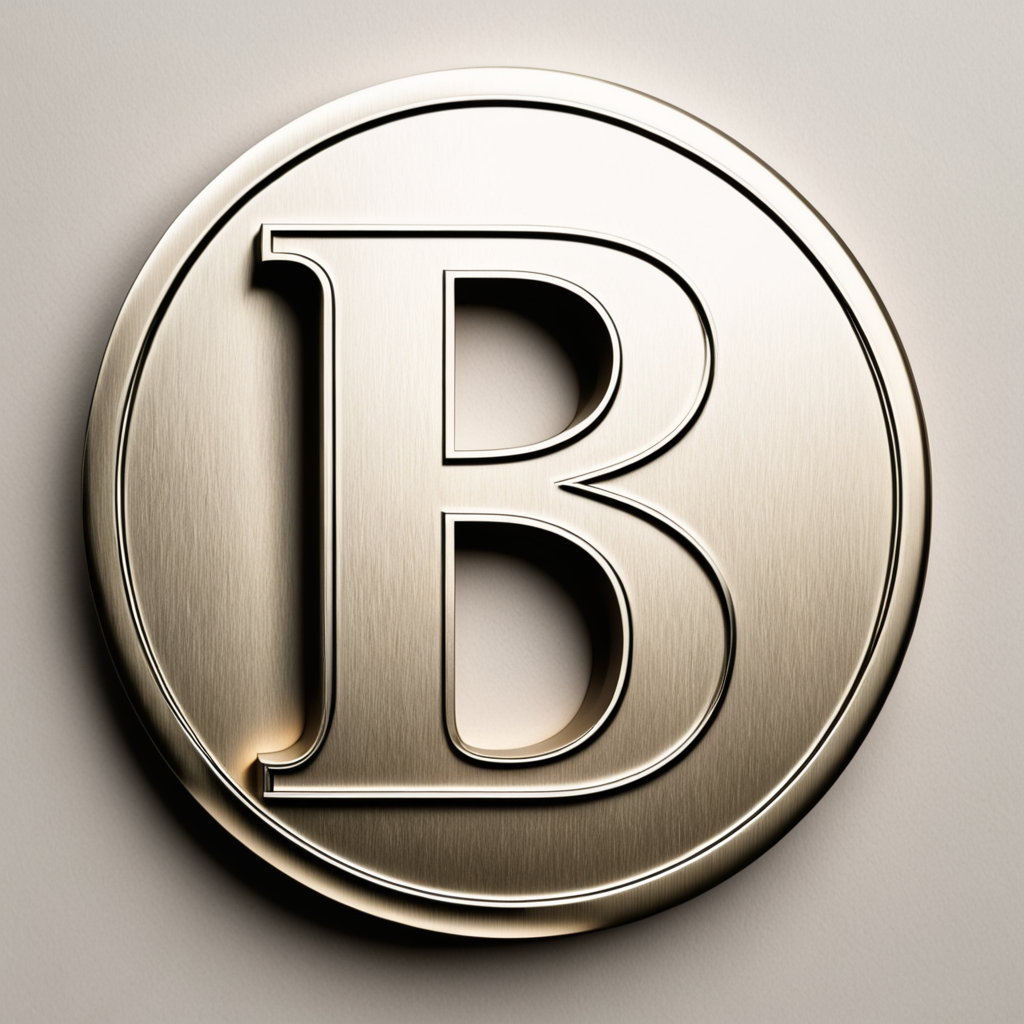 The letter B engraved in a metallic in a white background cirkel as a ...