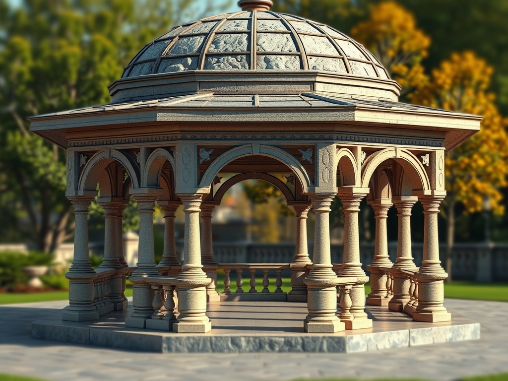 Create a highly detailed 3D rendering of an architectural gazebo with ...
