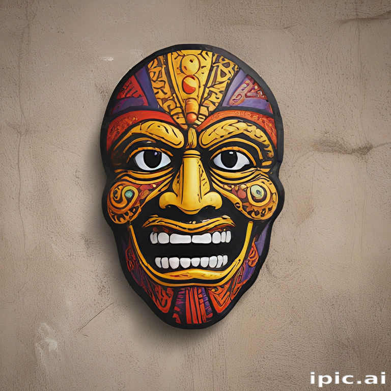 Vibrant Traditional Mask with Intricate Patterns and Expressive Facial ...